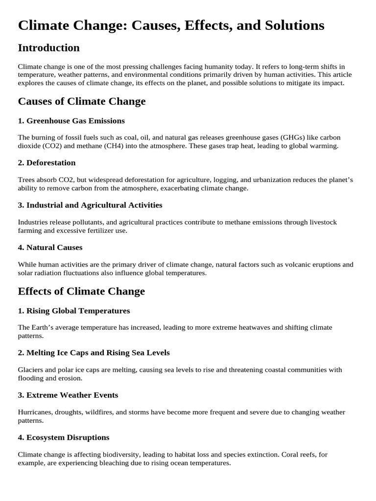 Climate Change: Causes, Effects, Solutions | PDF | Climate Change ...