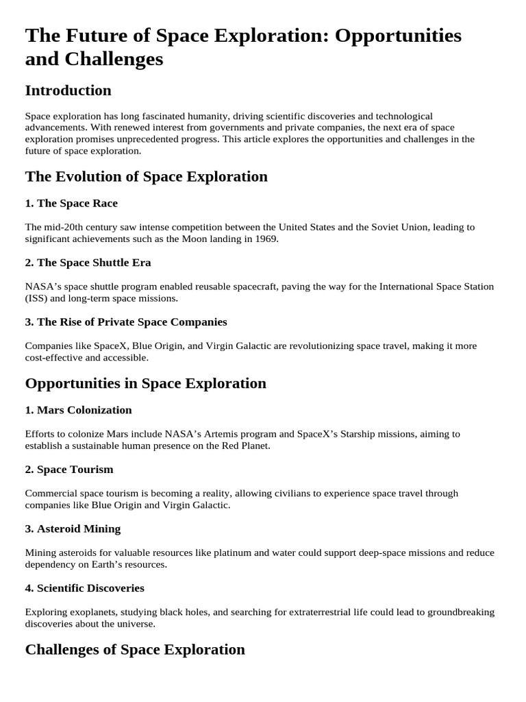 Future Challenges in Space Exploration | PDF | Space Exploration ...