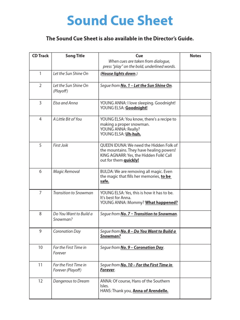 Sound Cue Sheet | PDF