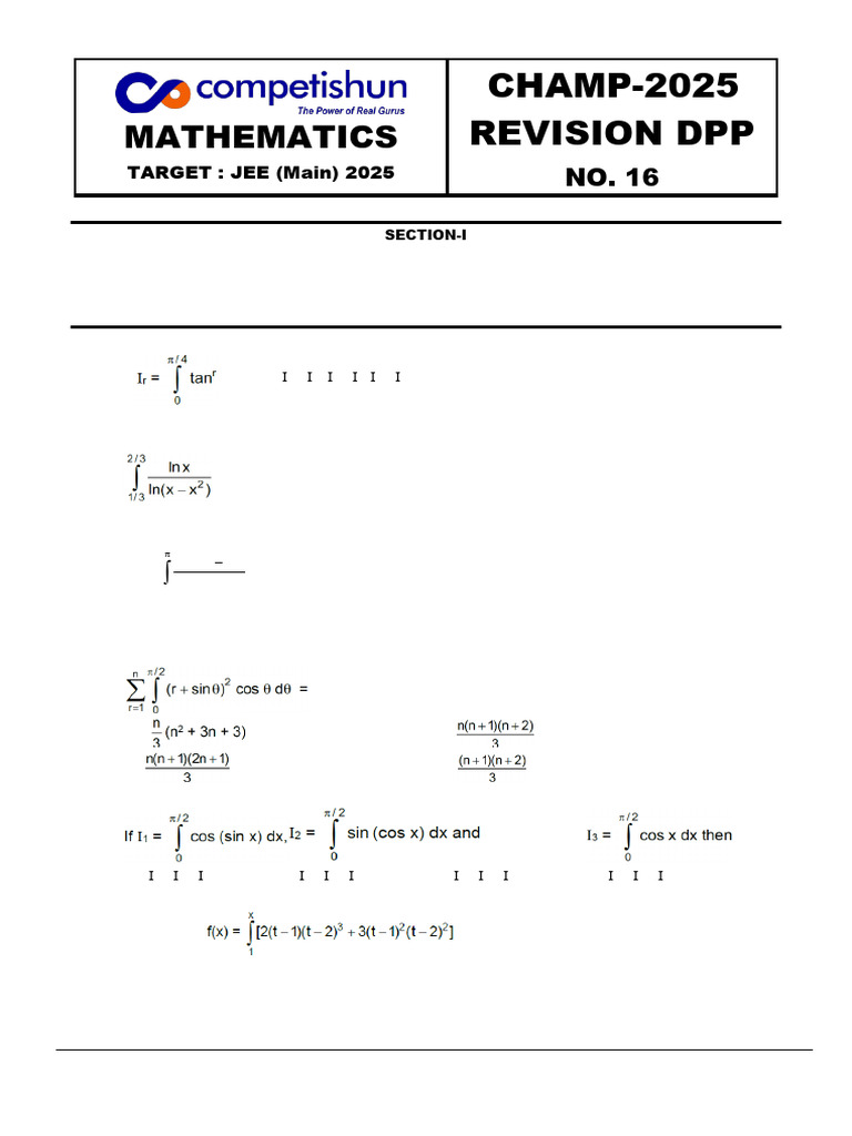 DPP-16 - PC Copy - (Definite Integration) | PDF | Mathematical Analysis | Elementary Mathematics
