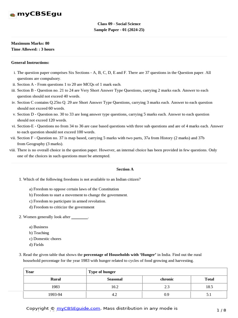 Class 09 Sst Practice Qp 1 | PDF | Indian Ocean