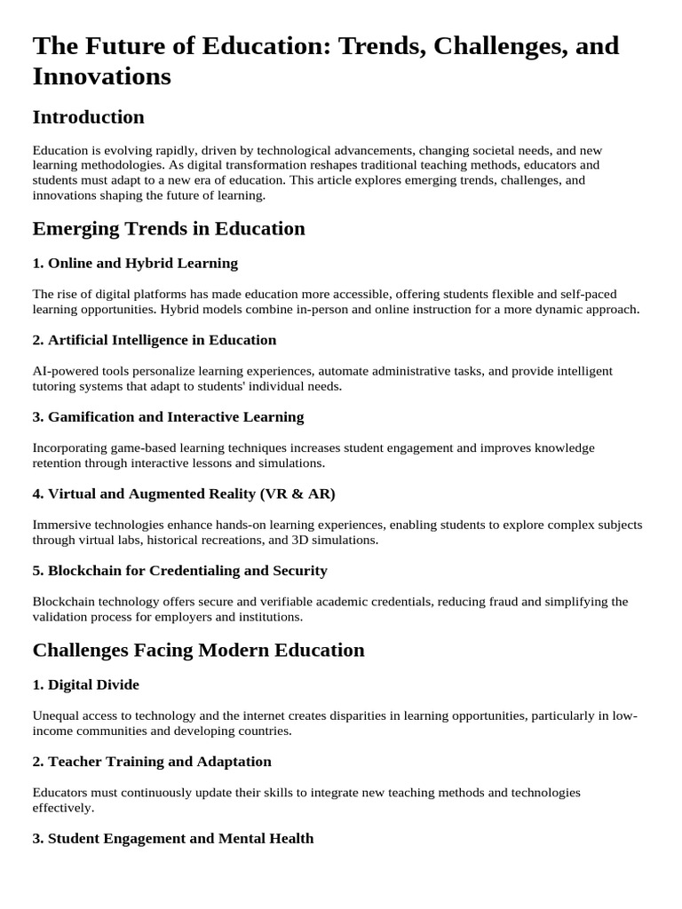 Future Education Trends and Innovations | PDF | Learning | Augmented ...