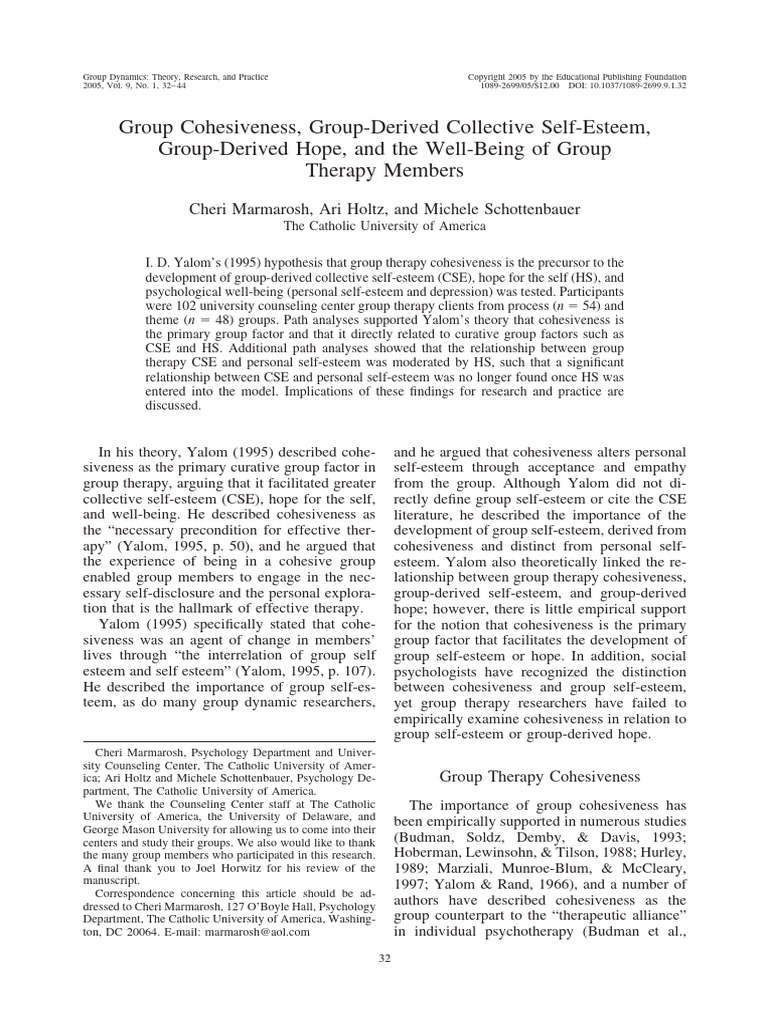 Group Cohesiveness Group Derived Collect | PDF | Self Esteem | Major Depressive Disorder