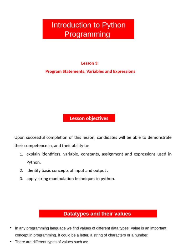 Lesson 3 Program Statements Variables and Expressions | PDF | Data Type | Variable (Computer ...
