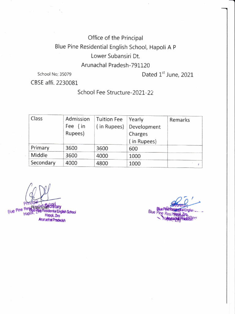 Blue Pine School Fee Structure 2021-22 | PDF