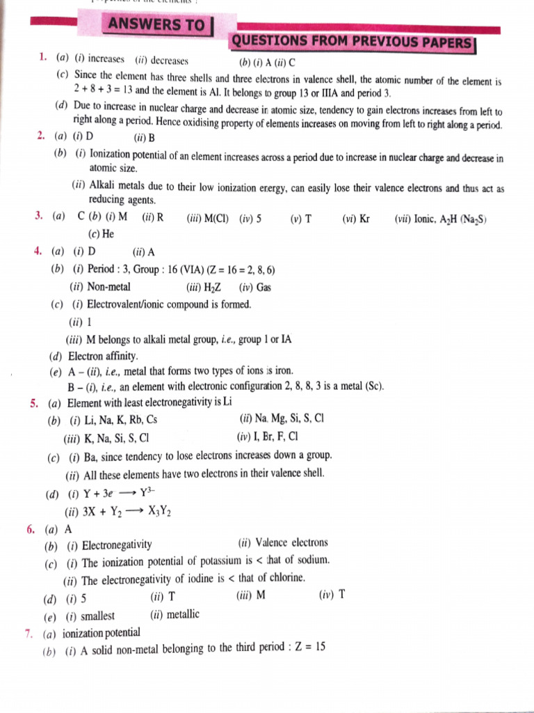 Periodic Table PYQs Ans Key | PDF | Chemical Substances | Materials Science