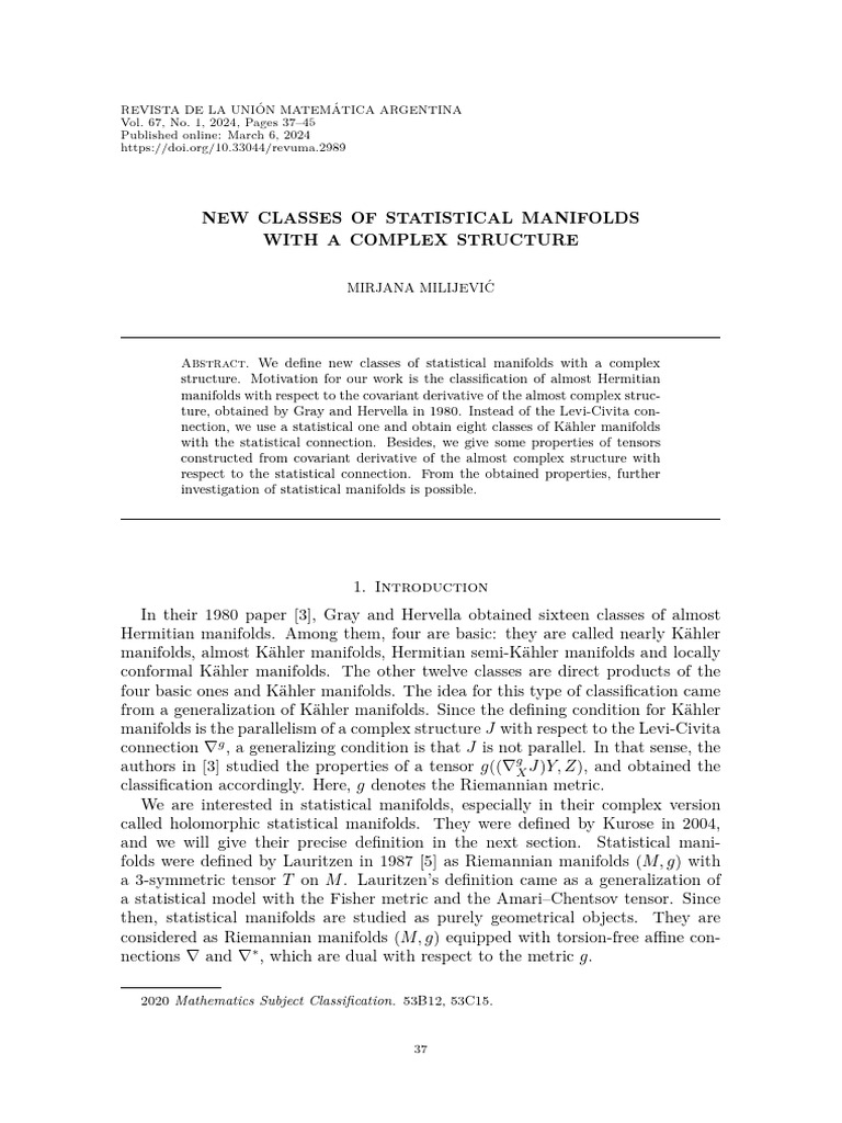 New Classes of Statistical Manifolds | PDF | Theoretical Physics ...