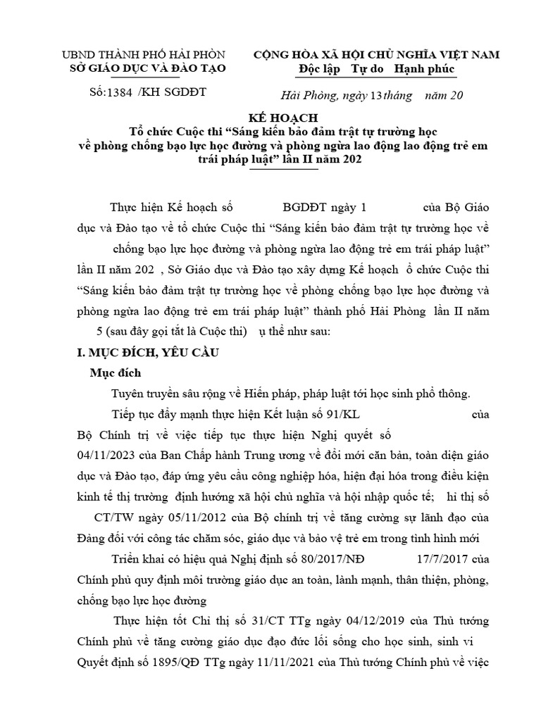 3.2025. KH Cuoc Thi Sang Kien Bao Dam Trat Tu Truong Hoc - 1 - .Signed | PDF