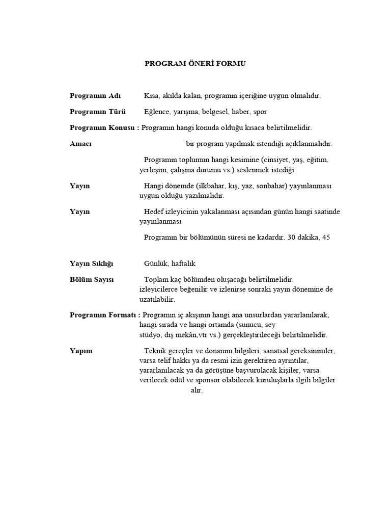 Program Oneri Formu | PDF