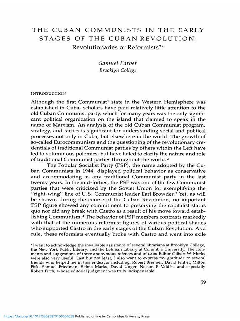 The Cuban Communists in The Early Stages of The Cuban Revolution ...