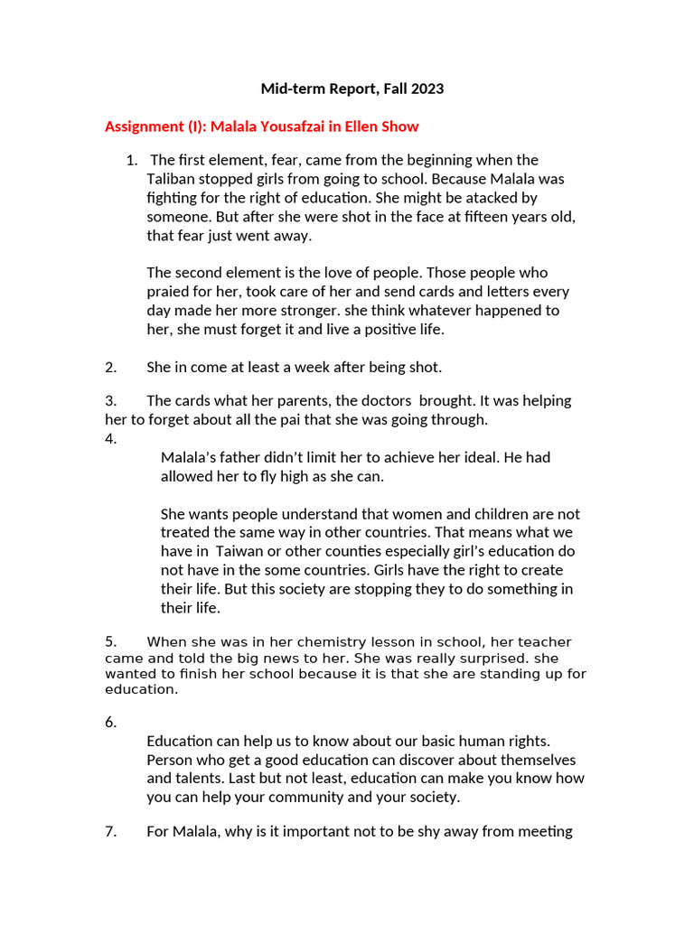 Mid-term Report on Malala(5) | PDF | Malala Yousafzai