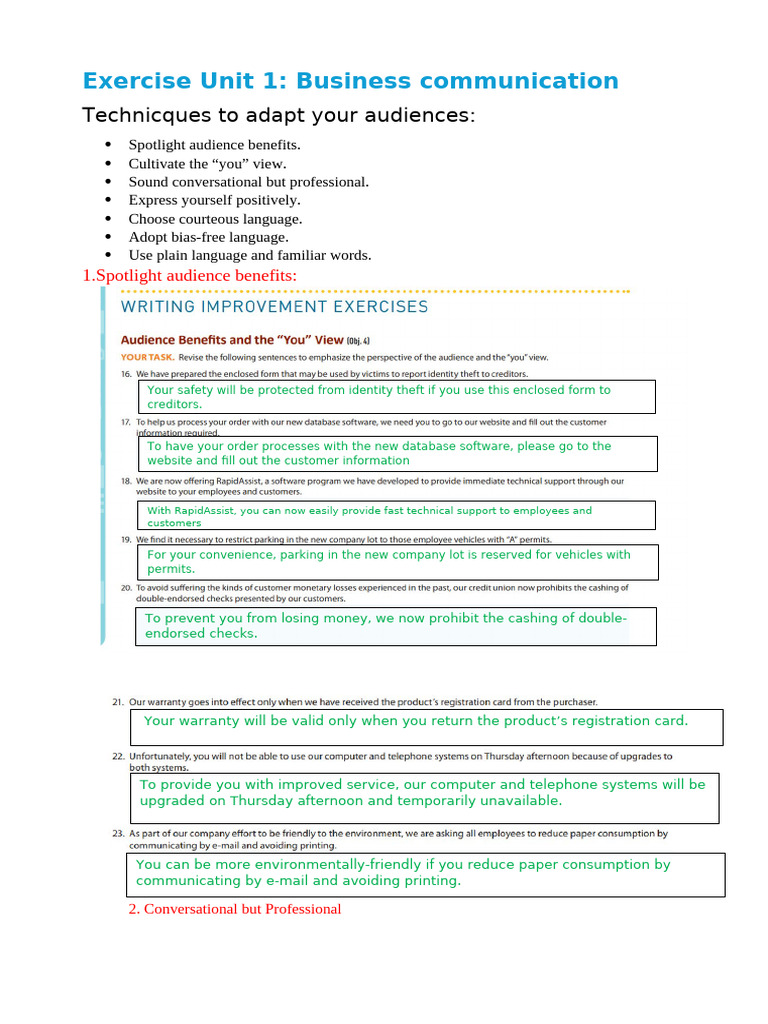 Exercise Unit 1 Giao Tieesp Kinh Doanh | PDF