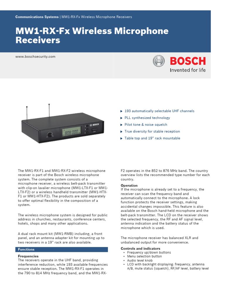 MW1-RX Wireless Microphone Receivers | PDF | Microphone | Transmitter