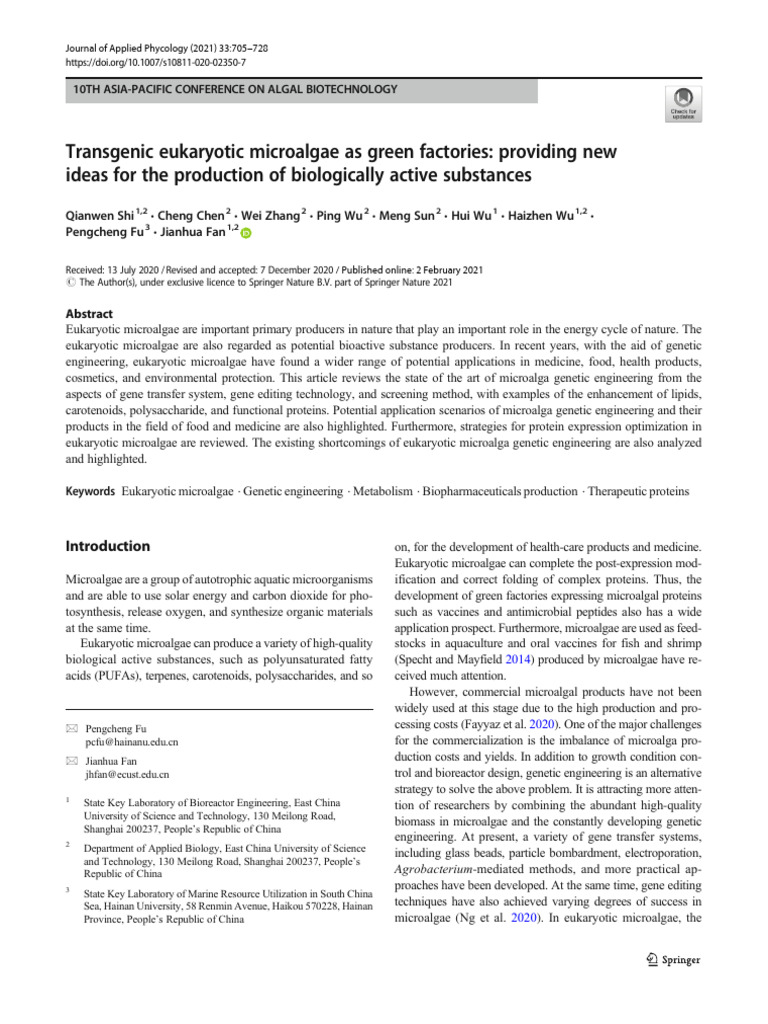 Trangenic Eukayotic Microalga | PDF | Biosynthesis | Lipid