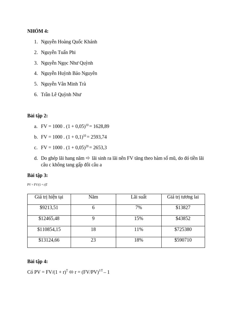BÀI TẬP CHƯƠNG 4 TCDN NHÓM 4 | PDF