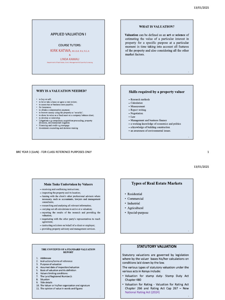 BRE 301 - Statutory Valuations | PDF
