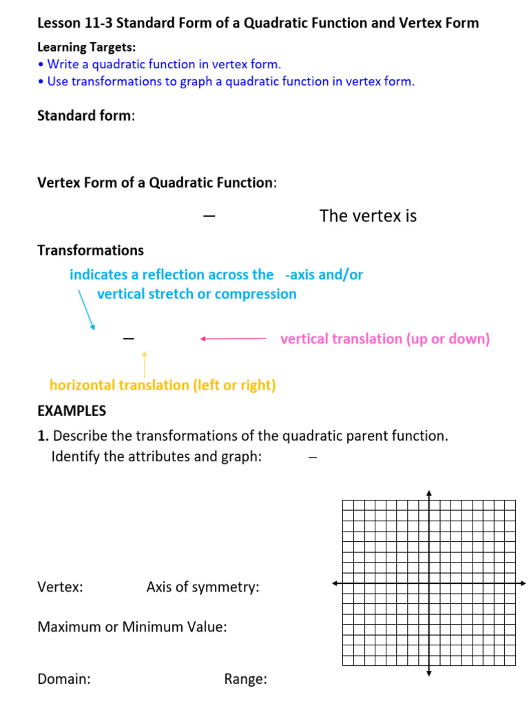 11-3 Notes Vertex Form | PDF