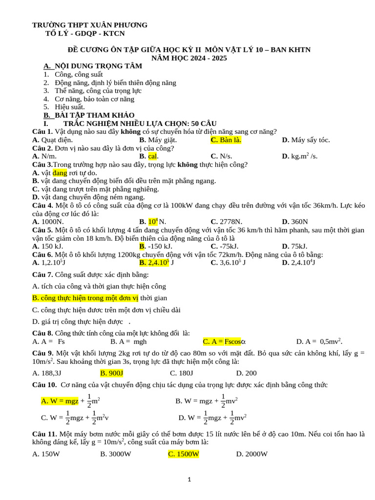 VL10. ĐC GK2 KHTN, 2024-2025 - CHUẨN | PDF