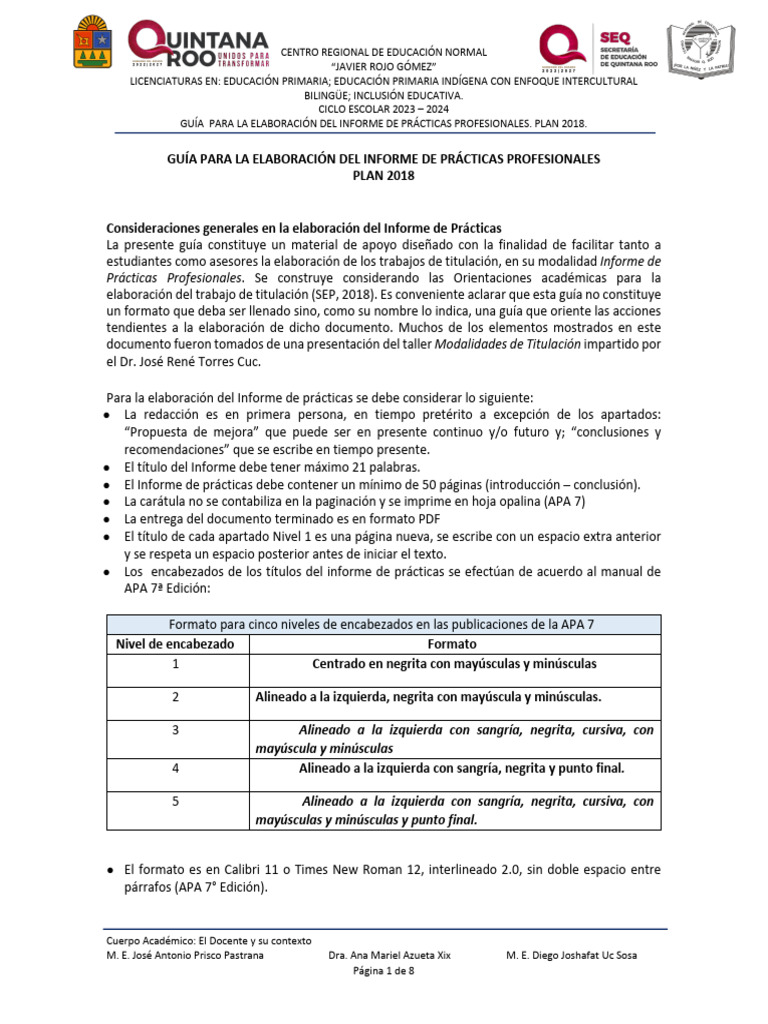 Guia Informe de Practicas 2023 | PDF | Evaluación | Estilo apa