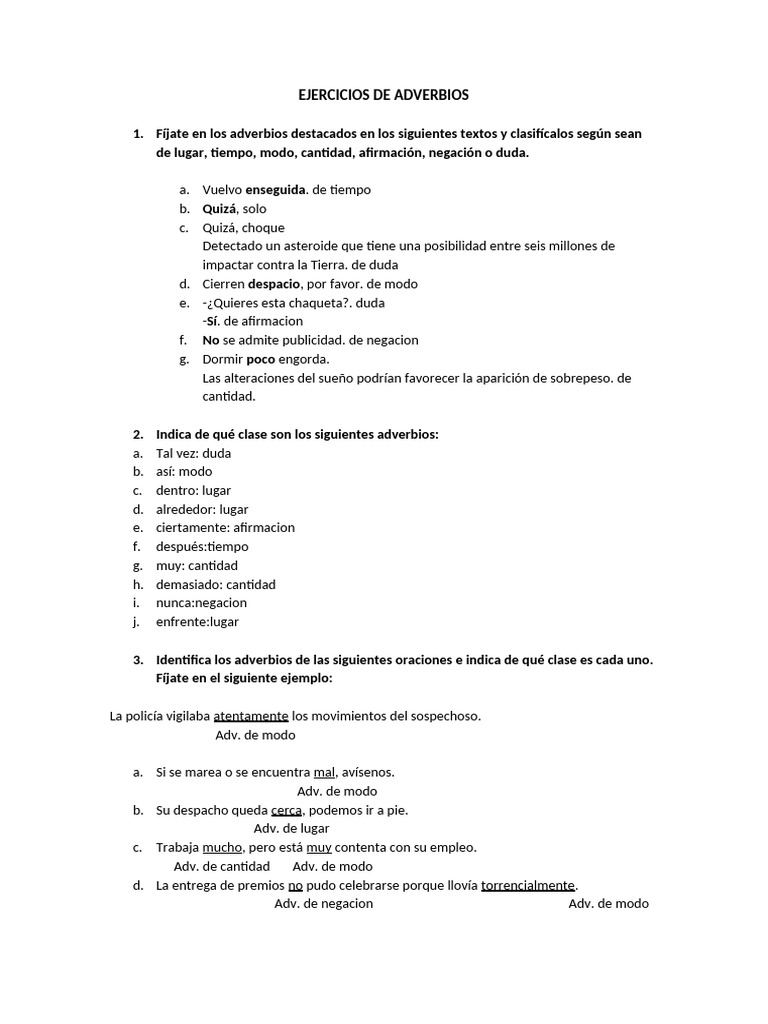 Ejercicios de Adverbios | PDF | Adverbio
