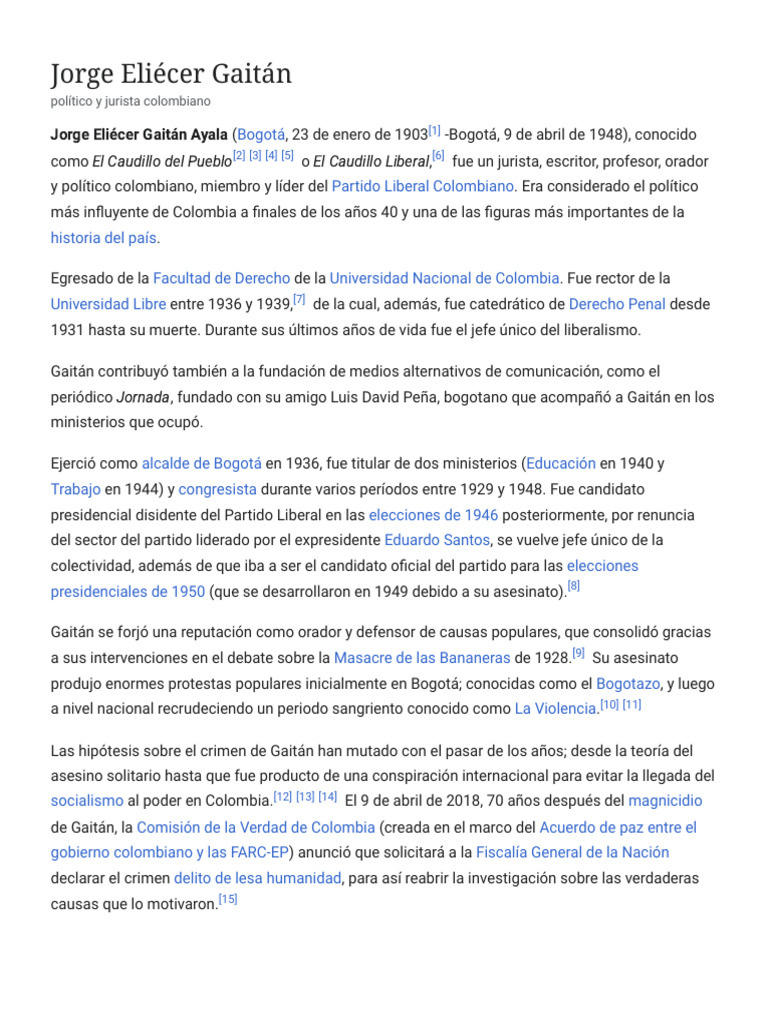 Jorge Eliécer Gaitán: Líder Liberal colombiano | PDF | Colombia ...