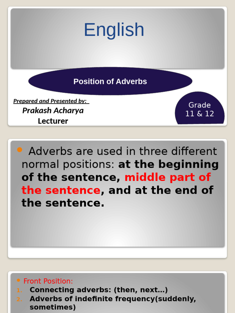 7 Position of Adverbs | PDF | Syllable | Vowel