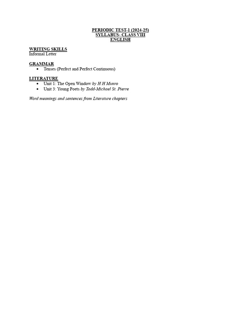 s3 PT 1 English Syllabus (2024-25) | PDF