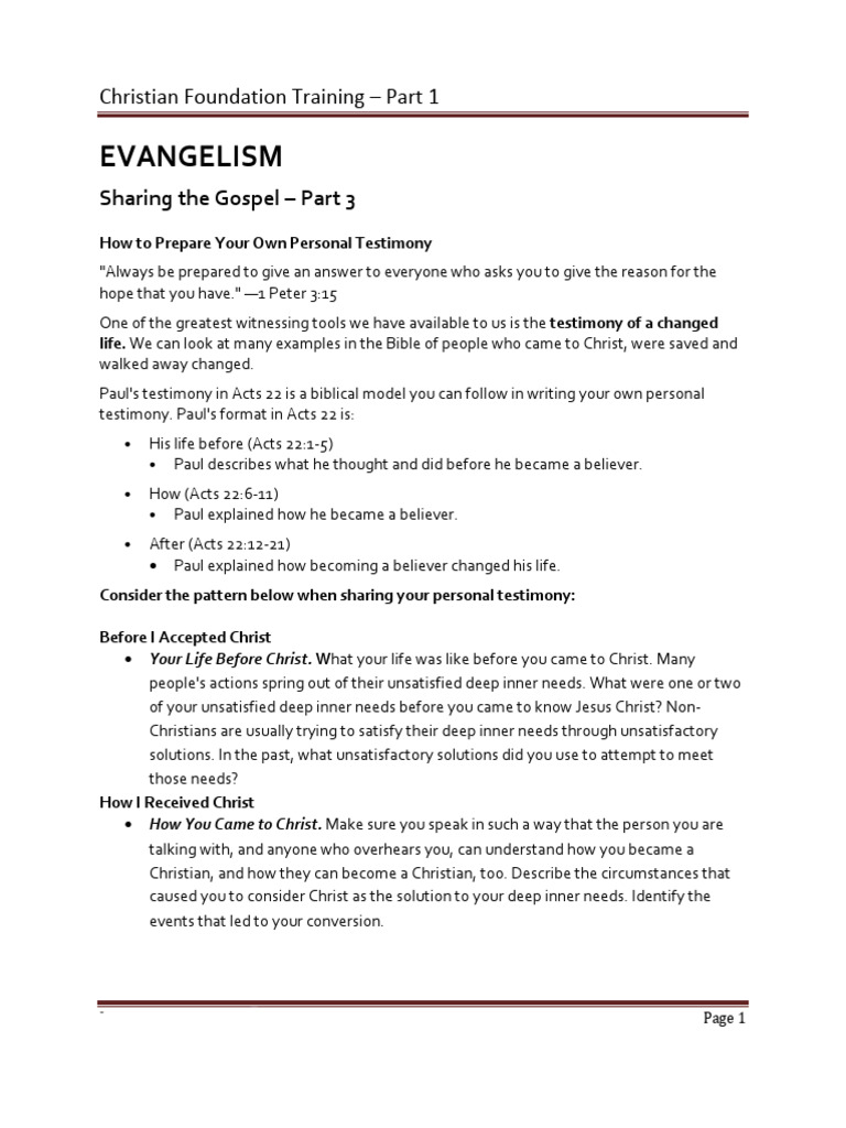 Personal Testimony for Evangelism | PDF | Jesus | Paul The Apostle