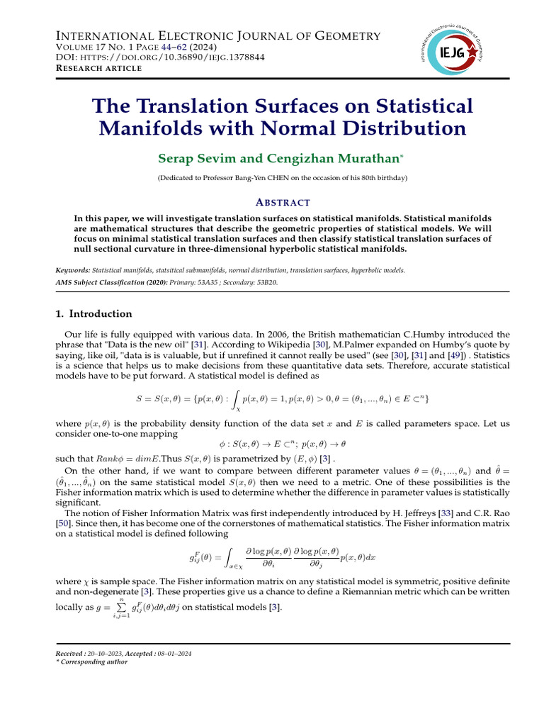 Statistical Translation Surfaces Analysis | PDF | Differential Geometry | Geometric Topology
