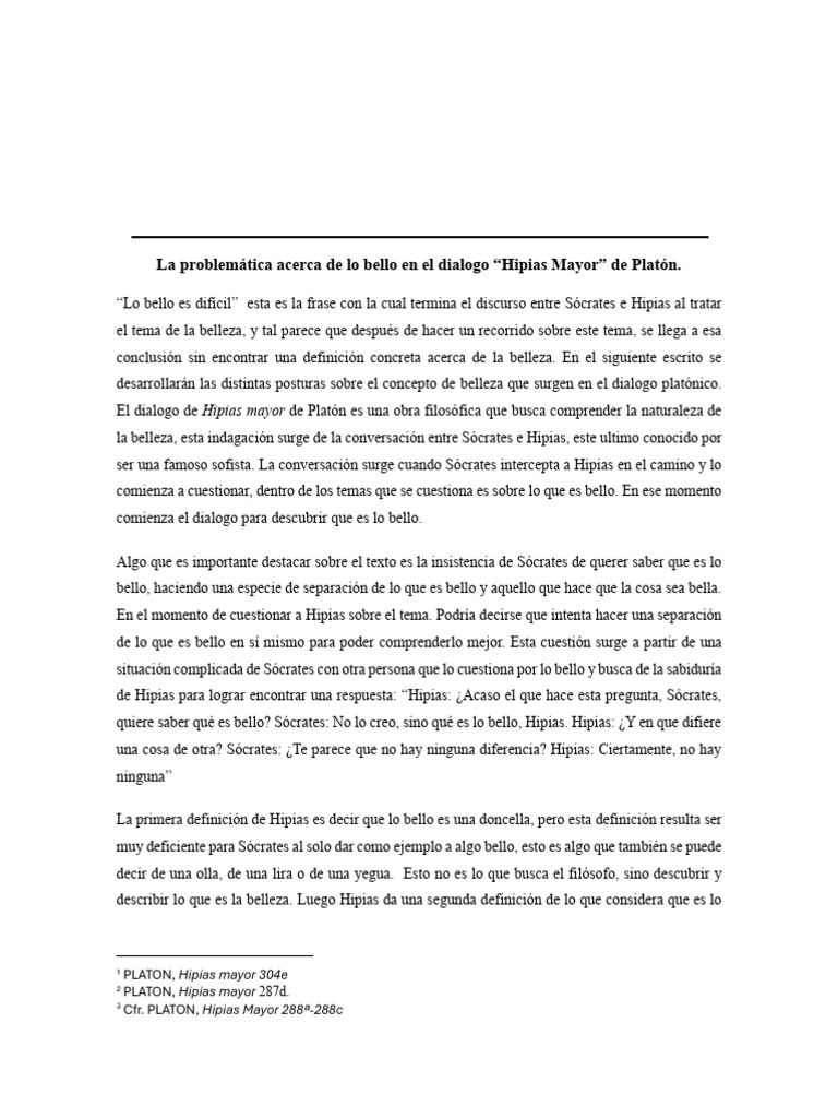 La Belleza en el "Hipias Mayor" de Platón | PDF | Platón | Sócrates