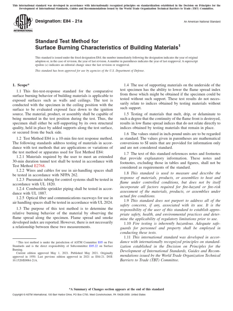 ASTM E84-2021a | PDF | Duct (Flow) | Combustion