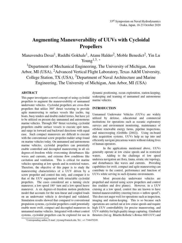 Cycloidal Propellers for UUV Maneuverability | PDF | Propeller | Lift ...