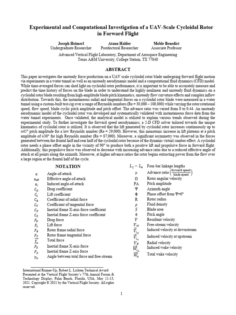 12.experimental and Computational Investigation of A UAV-Scale Cycloidal Rotor in Forward Flight ...