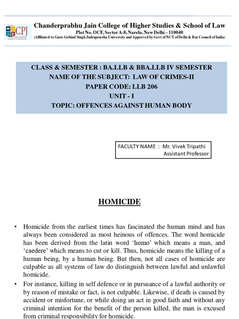Unit 1 - Law of Crimes - LLB 206 | PDF | Manslaughter | Murder
