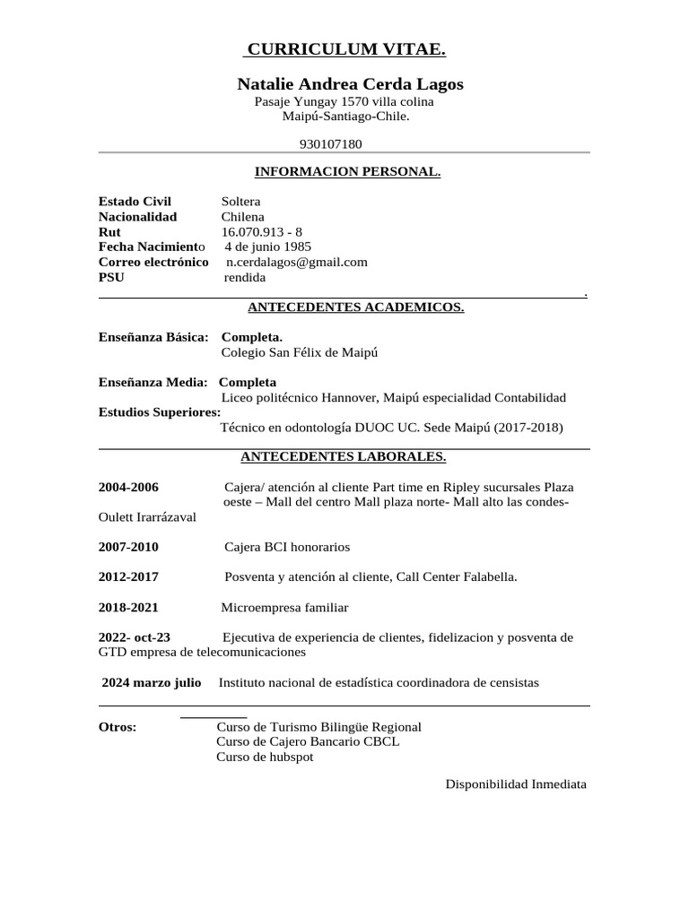 Copia de Copia de de Curriculum Caja Natalie Cerda Lagos | PDF