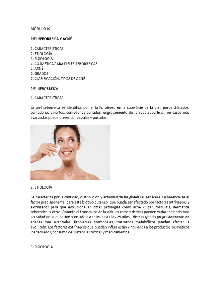 MODULO 9. Piel Seborreica y Acne COSMETOLOGIA | PDF | Piel | Sistema ...