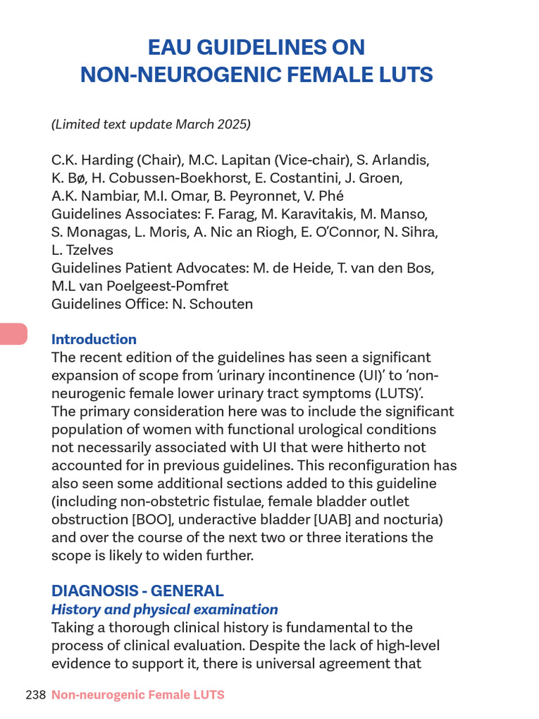 EAU Guidelines for Female LUTS Management | PDF | Urinary Incontinence ...