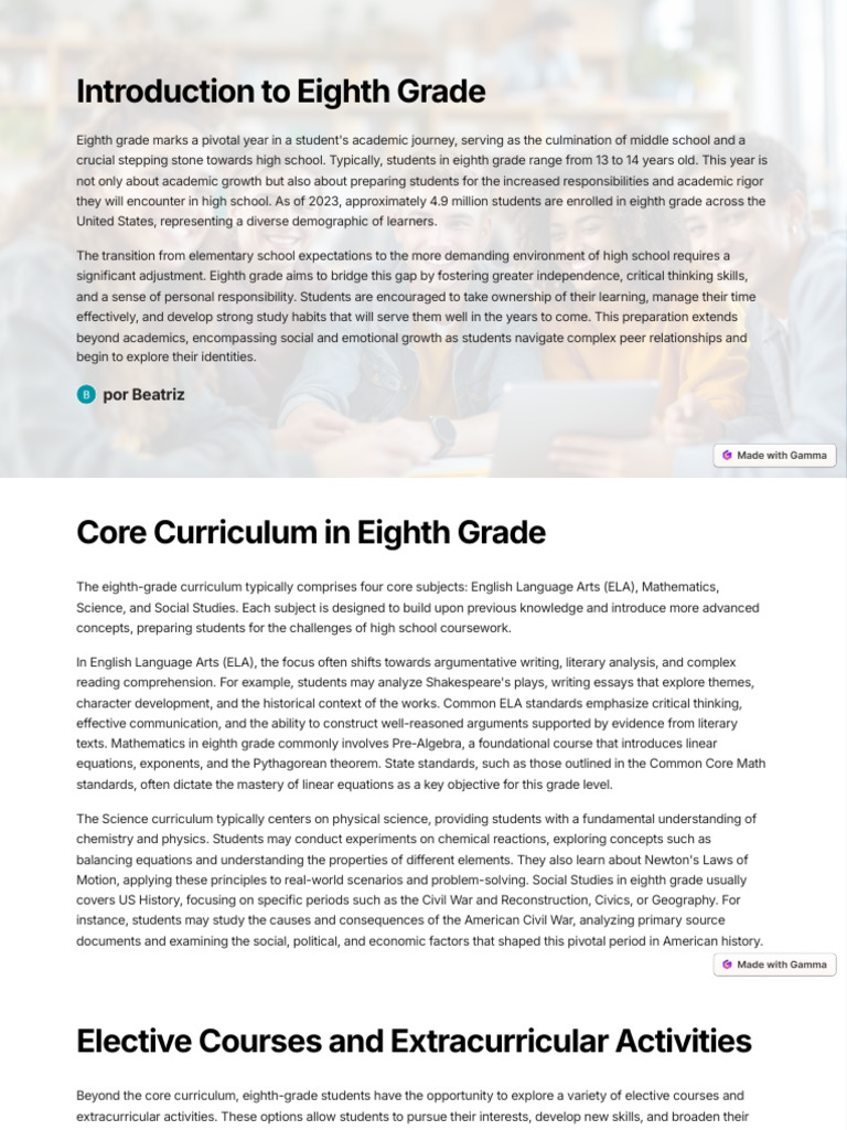 Introduction To Eighth Grade | PDF | Learning Disability | Curriculum