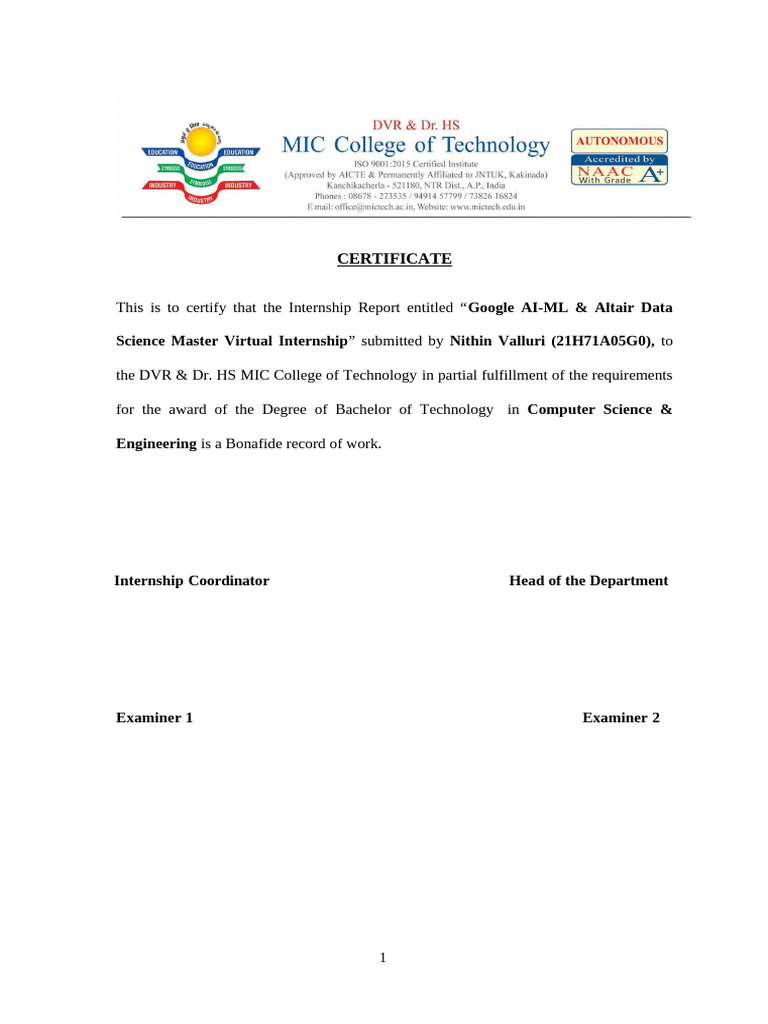 Altair & google aiml Intership | PDF | Machine Learning | Cloud Computing