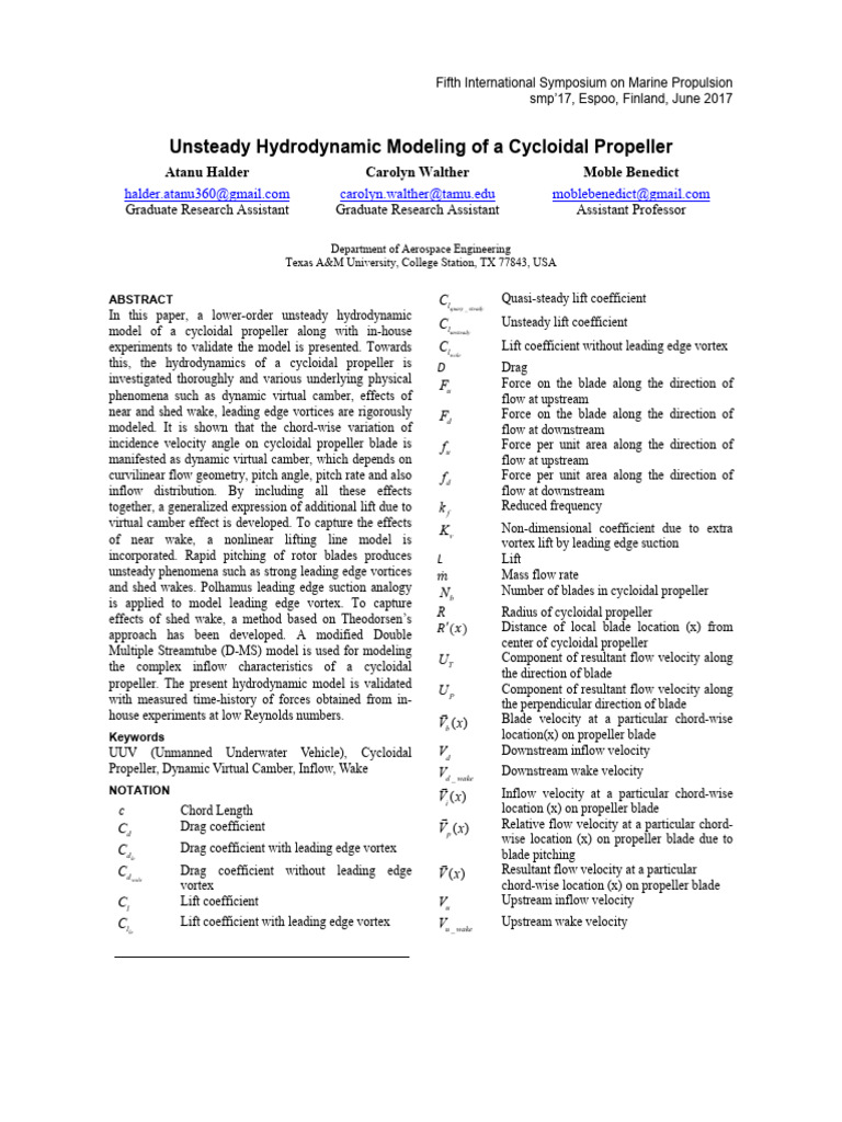 5.unsteady Hydrodynamic Modeling of A Cycloidal Propeller | PDF | Lift ...