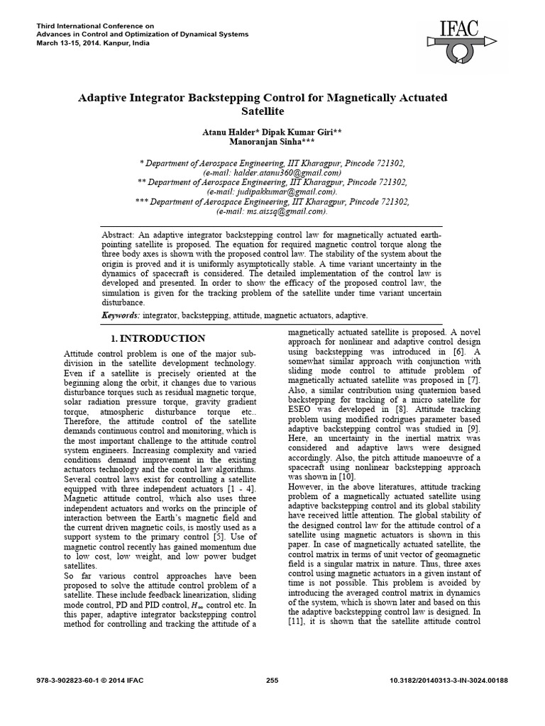 1.adaptive Integrator Backstepping Control For Magnetically Actuated | PDF | Mechanics | Physics