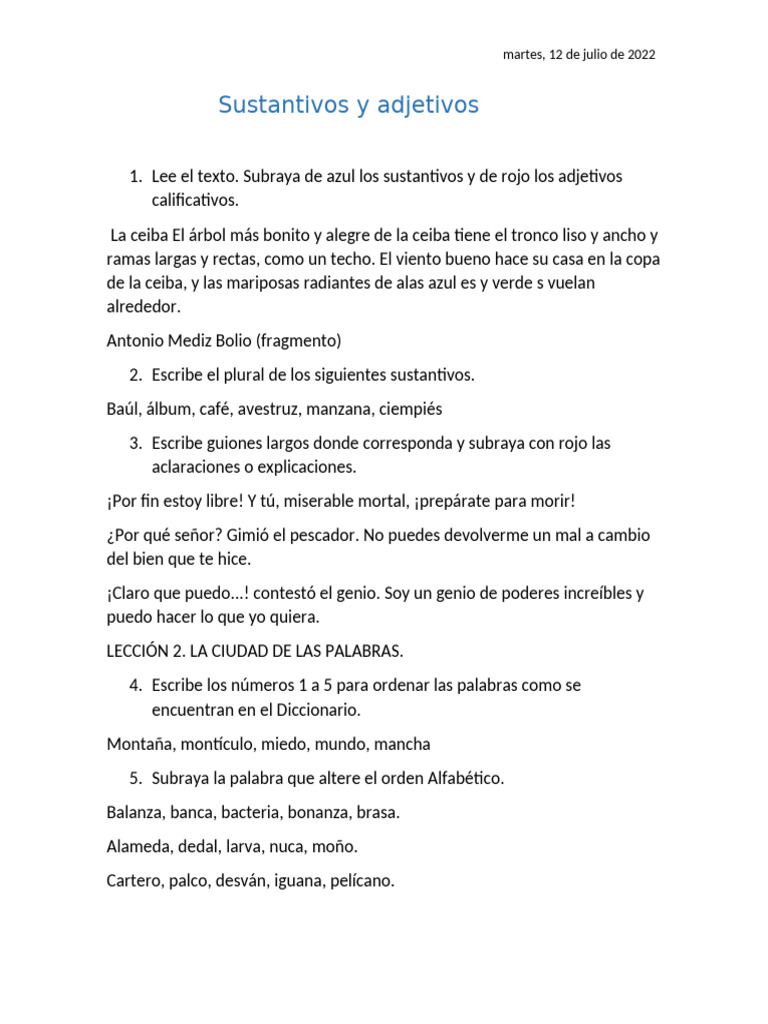 Sustantivos y Adjetivos | PDF