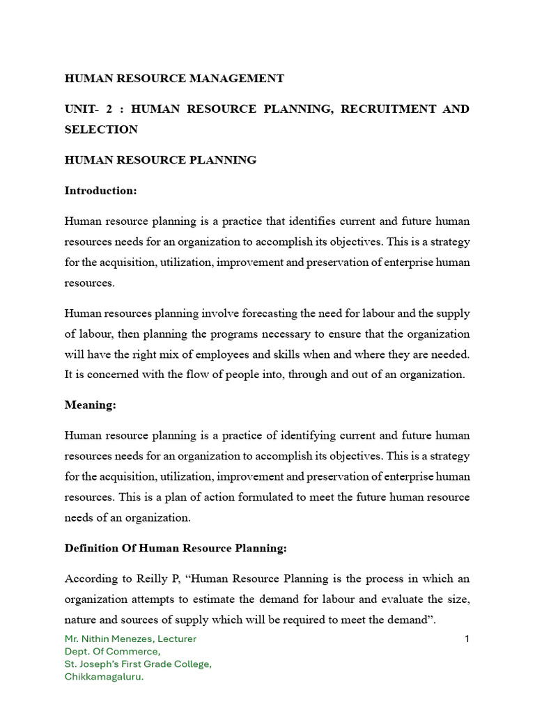Unit - 2 Human Resource Management | PDF | Recruitment | Human Resource Management