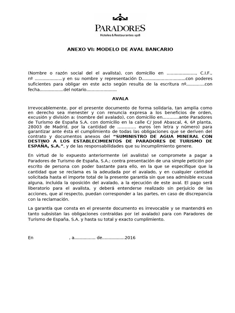 Doc20160603130201anexo Vi - Modelo Aval Bancario | PDF