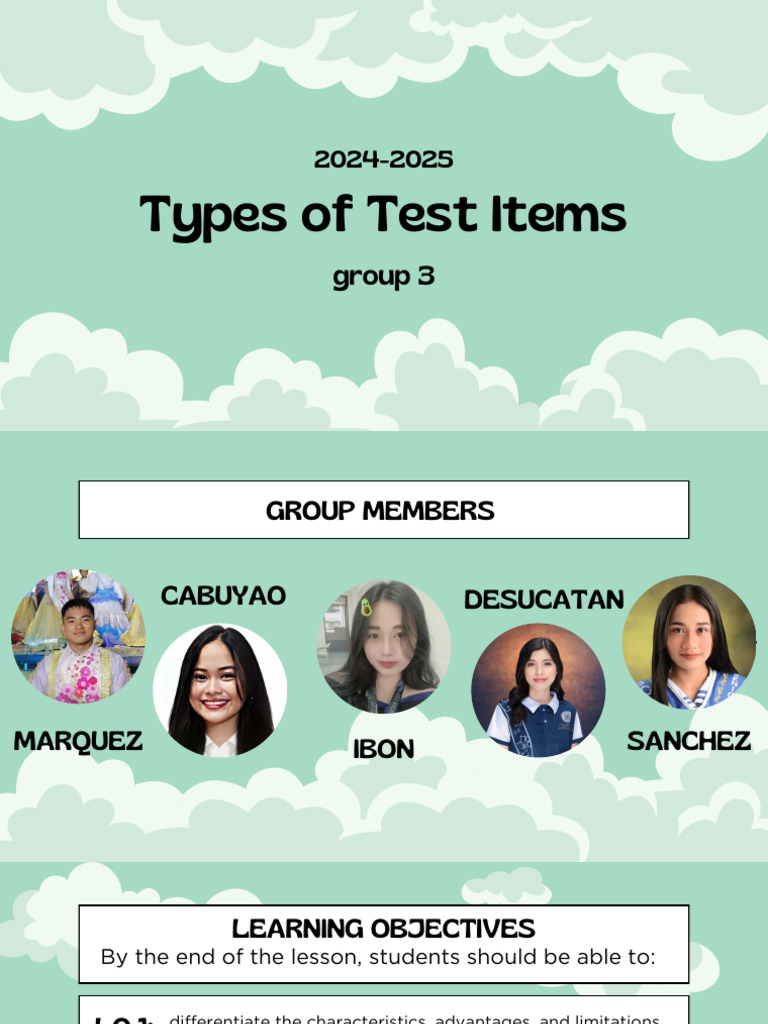 Group 3 - Type of Test Items Ed326 | PDF | Multiple Choice ...