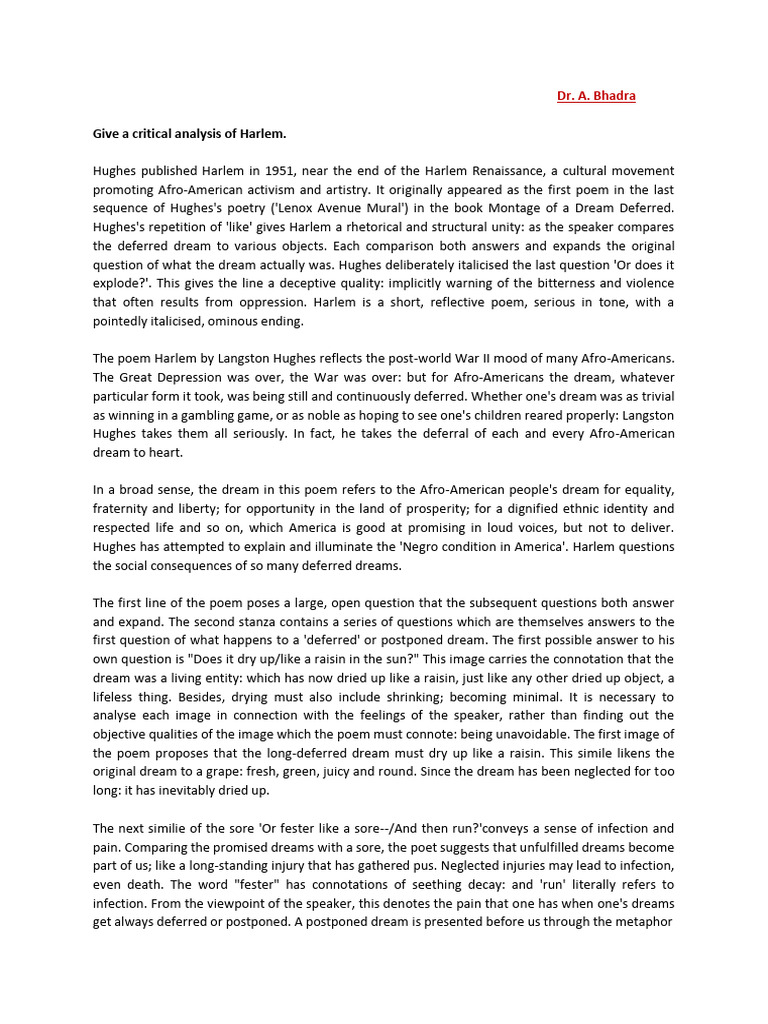 48512critical Analysis of Harlem | PDF