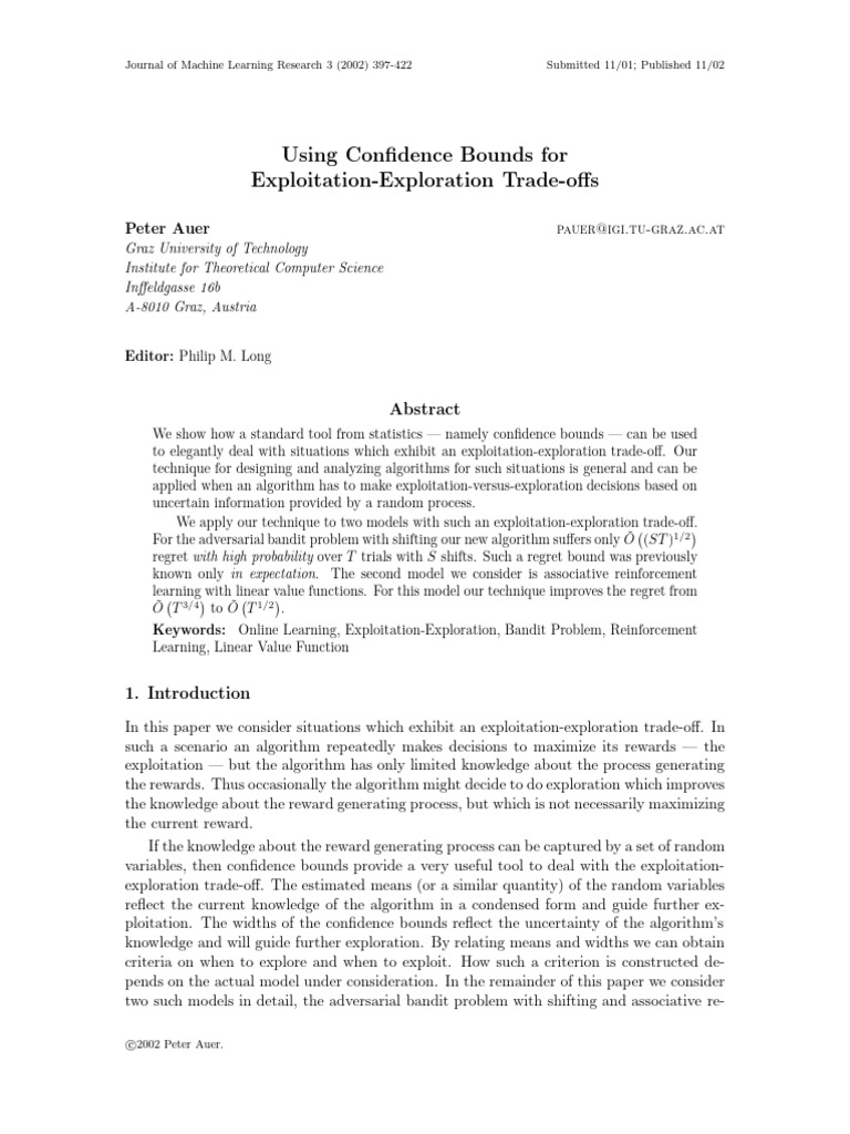 Auer - Using Ucb For Exploration-Exploitation Tradeoffs | PDF | Eigenvalues And Eigenvectors ...