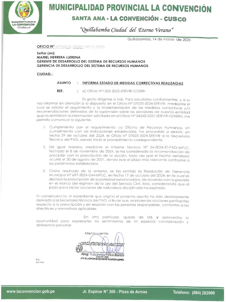 Oficio Nº029-2025 | PDF