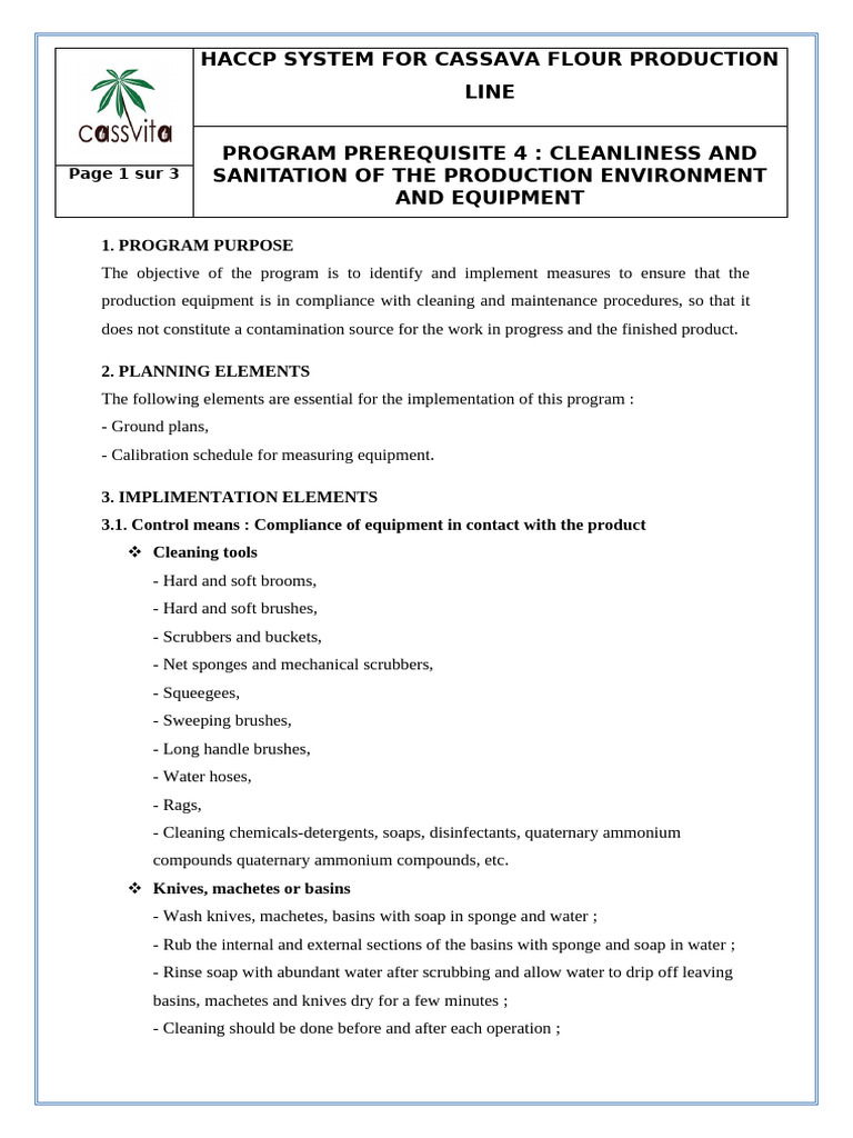 PRP Cleanliness and Sanitation of The Production Environment and ...