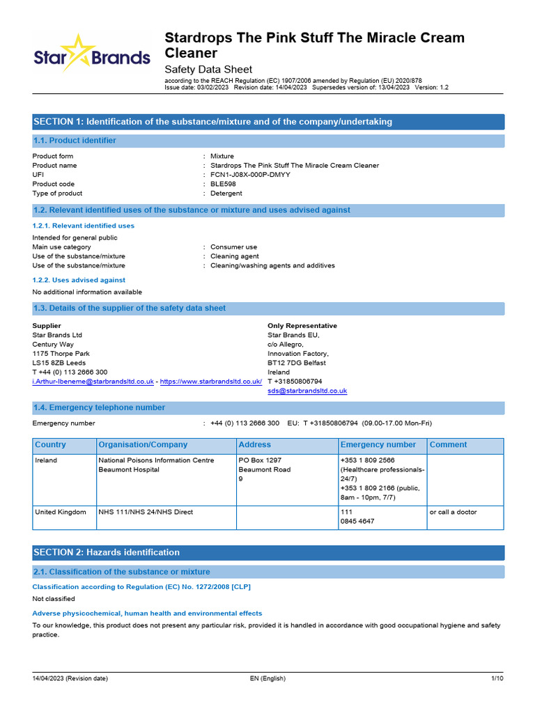 Stardrops The Pink Stuff The Miracle Cream Cleaner | PDF | Dangerous ...